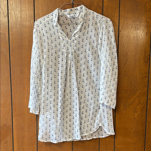 just be | Tops | Like New Nautical Sheer White And Blue Anchor Print ...